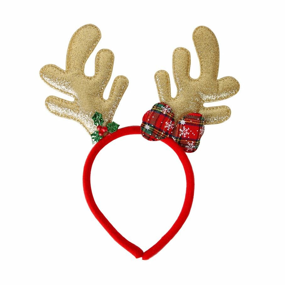 Карнавальный ободок Волна веселья Оленьи рожки с бантом и зеленой веточкой