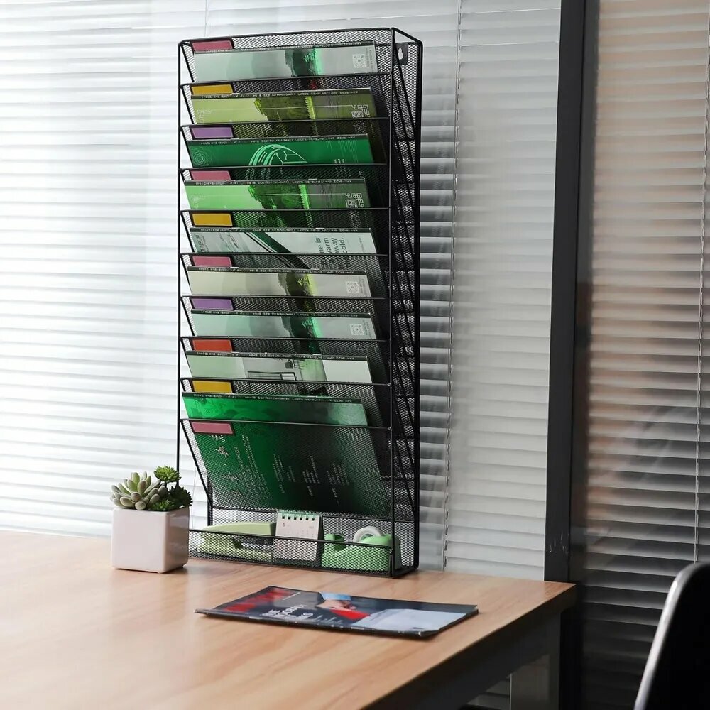 Органайзер для канцелярии 11 уровней вертикальный, Лоток для бумаг металлический, подставка канцелярская А4 ZH