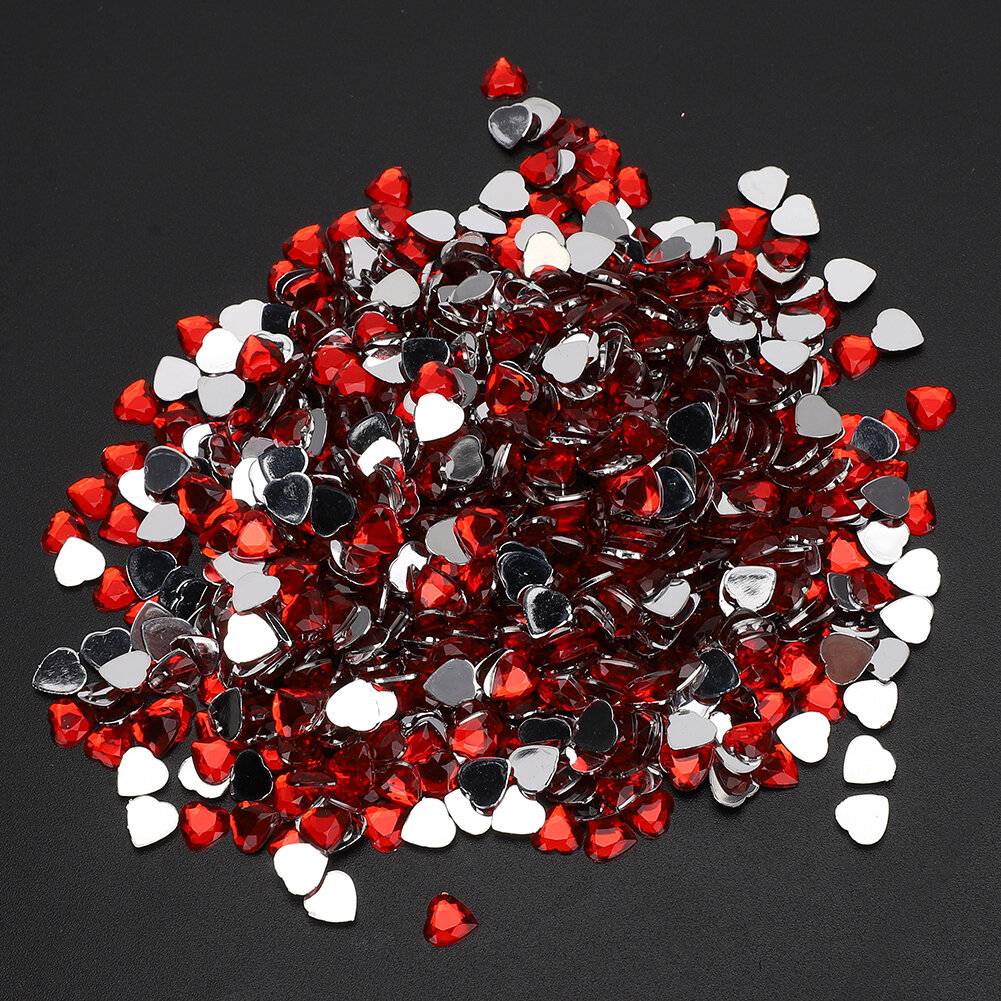 1000 шт, акриловые бриллианты, свадебные украшения, аксессуары для одежды «сделай сам», декор для открыток, в форме сердца (красный)