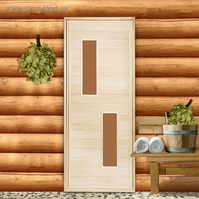 Дверь для бани со стеклом "Два стекла", 180×80см