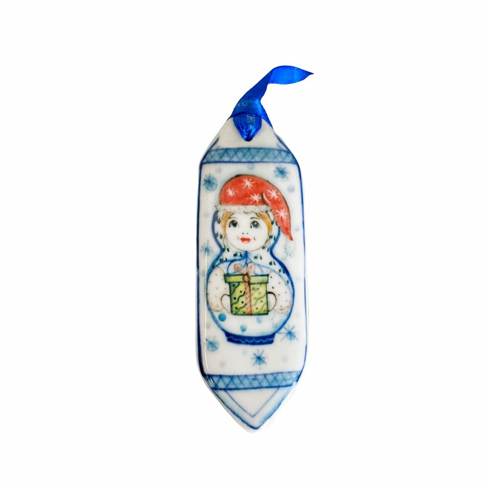 Ёлочная игрушка Гжель "Конфетка", фарфор, ручная роспись, 1 шт.