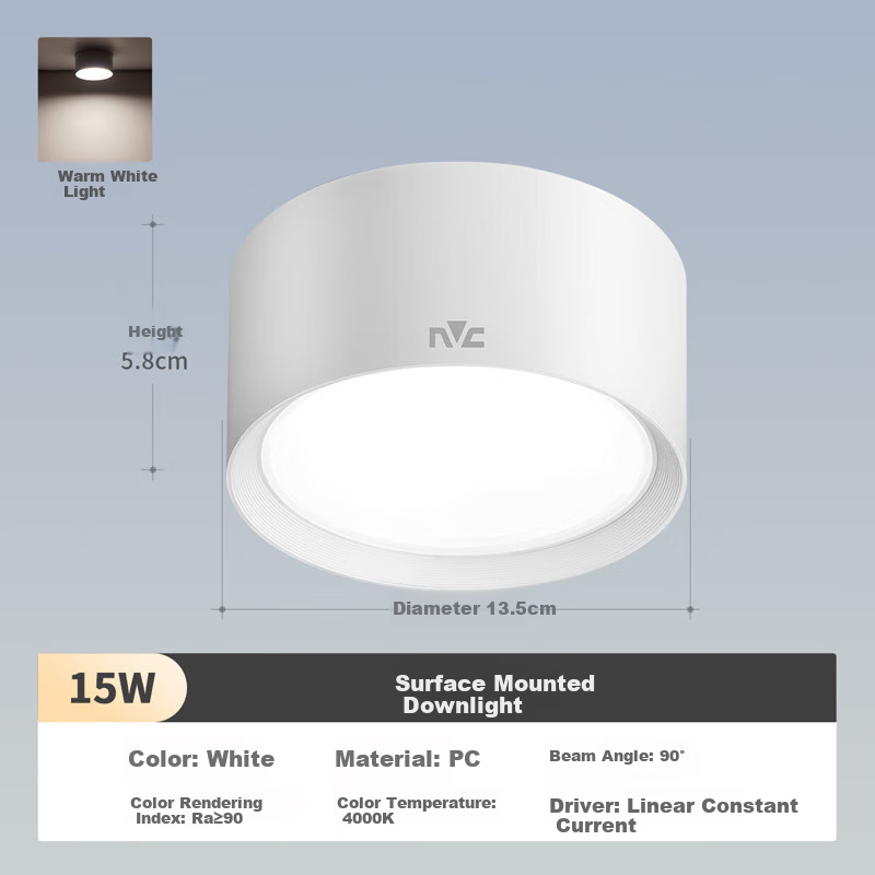 NVC (NVC) LED Ceiling Light for Living Room Bedroom Corridor, No Need to Punch, Ceiling Lamp, PC White, 15W Warm White