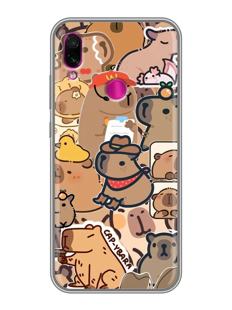 Чехол для Xiaomi RedMi Note 7 с принтом Смешные капибары (Сяоми Редми Ноут 7)