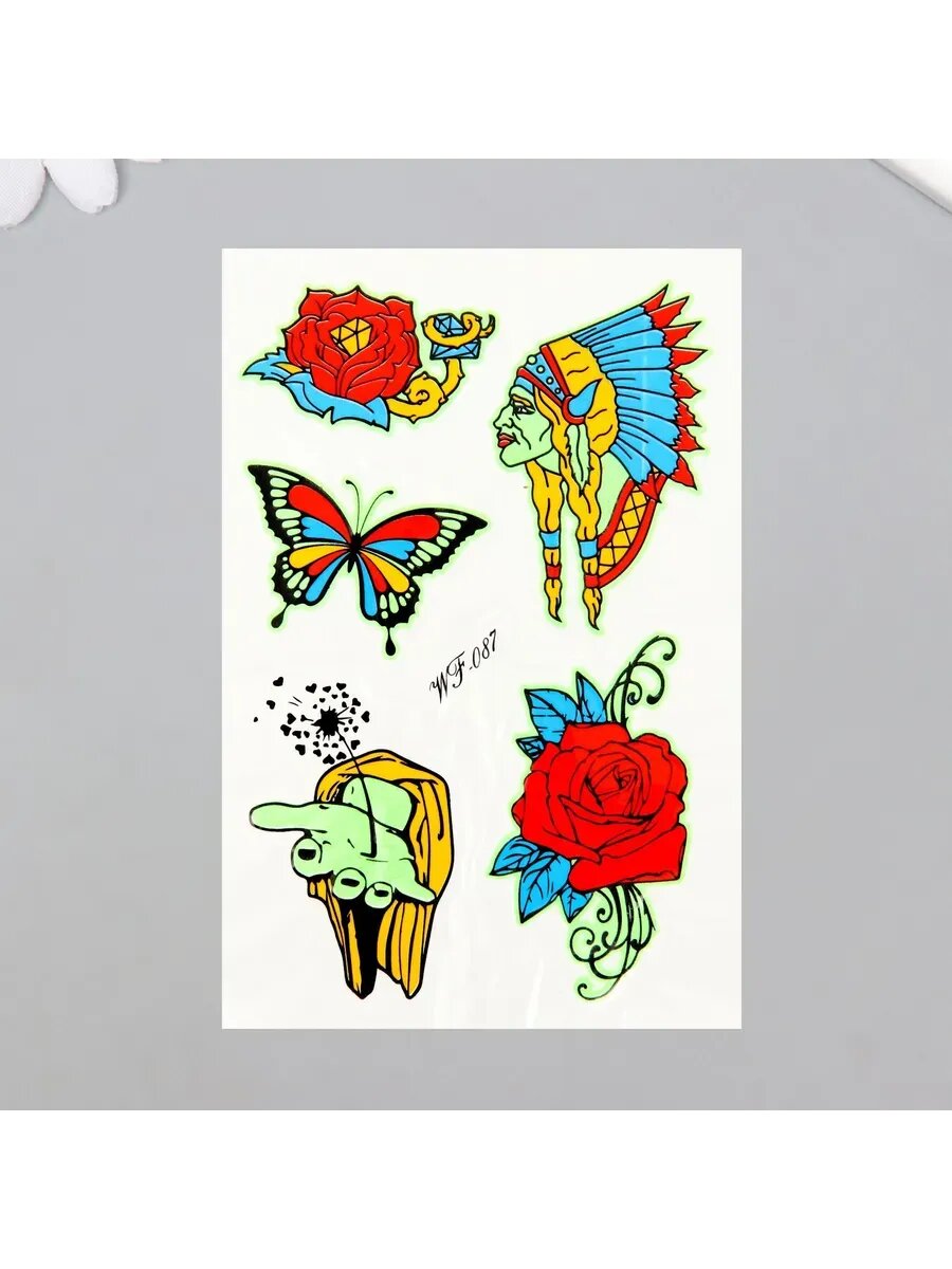 Переводные тату фосфорная цветная Этника 14,3х7,5 см