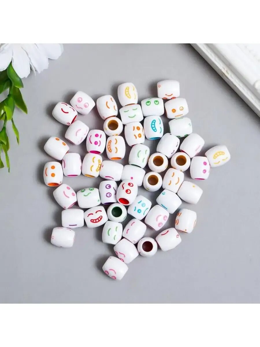 Набор бусин 30 гр "Цветной смайлик" бочонок 1,2х1,1х1,1 см