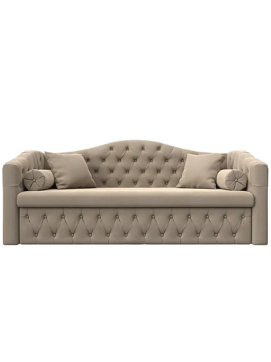 Диван детский прямой Диана со спальным местом 130х190 см, велюр бежевый