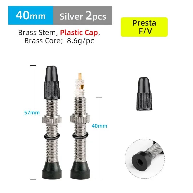 DEEMOUNT Клапаны Presta для бескамерных ободов 40/60/80 мм Серебряный, 40mm SV Plastic Cap