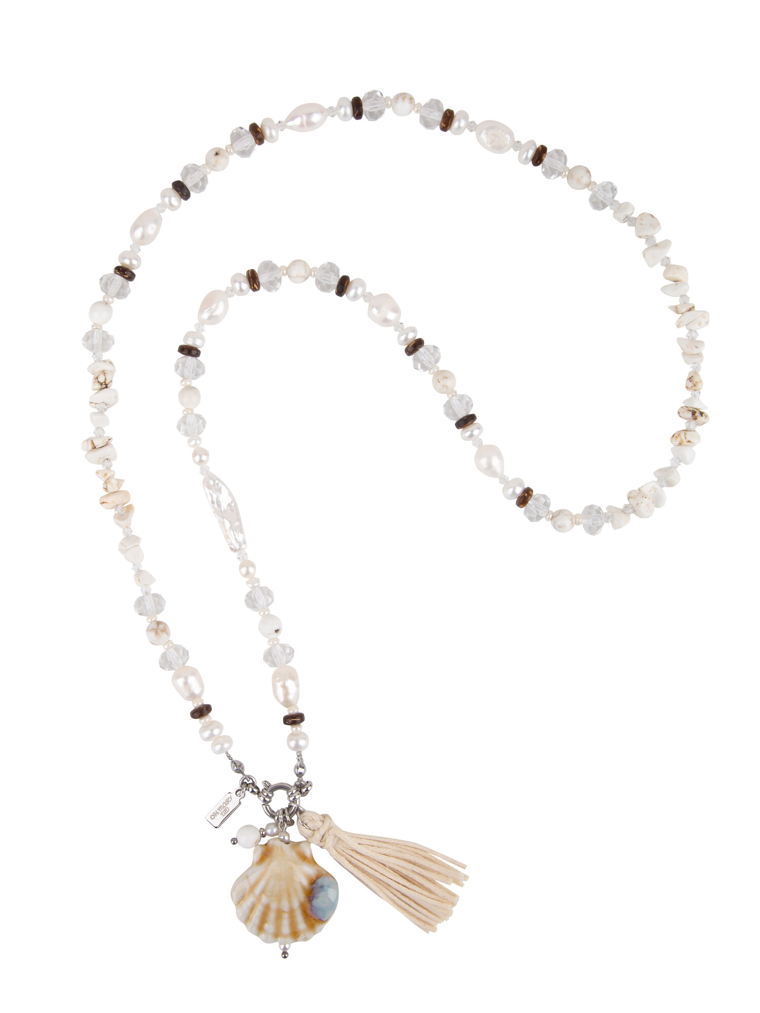 Колье, стекло, жемчуг пресноводный, керамика, кахолонг