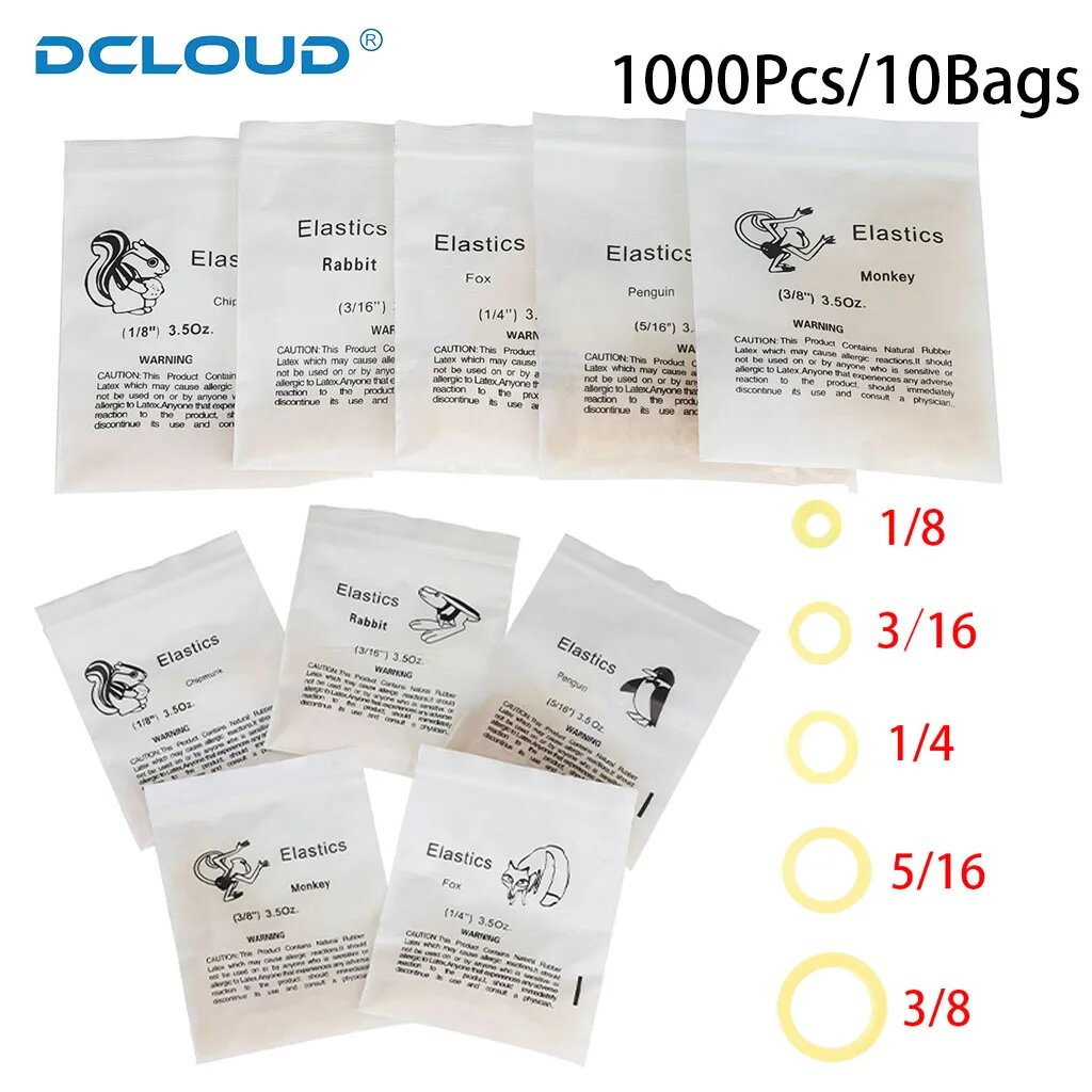 Эластичные резинки для брекетов DCLOUD 1000 шт. 2,5/3,5/4,5/5,0/6,5 унции 3.5OZ Mixed 10Bag