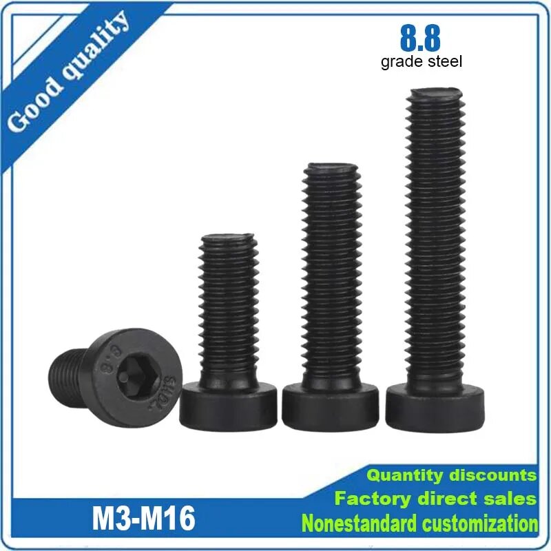 1/25 шт. M3 M4 M5 M6 M8 M10 M12 M16 DIN7984 Класс 8,8 Сталь Черный шестигранный шестигранный болт с шестигранной головкой и тонким коротким профилем