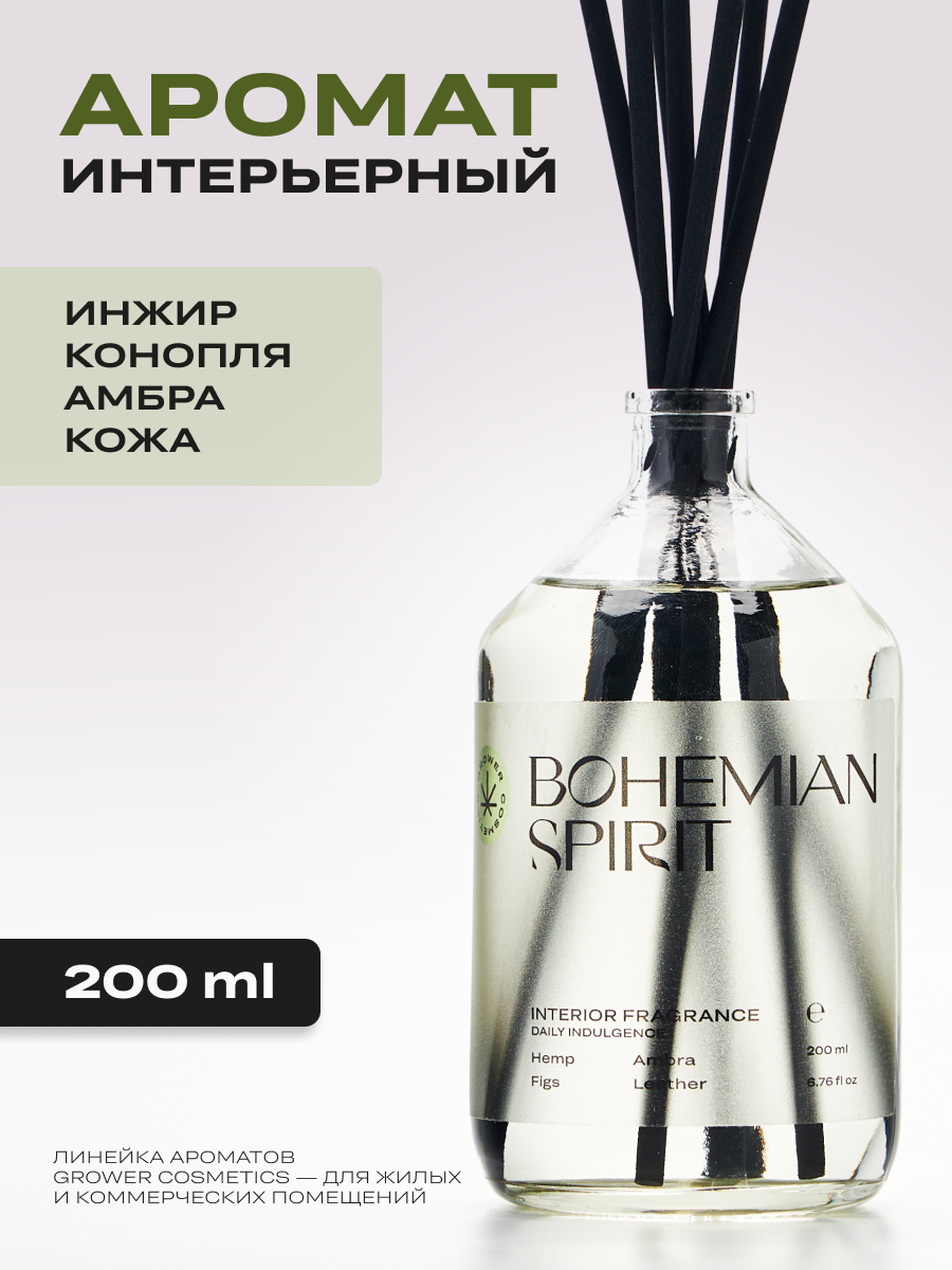 Арома диффузор Grower cosmetics "BOHEMIAN SPIRIT" Инжир, Амбра, Кожа, Конопля. 200мл
