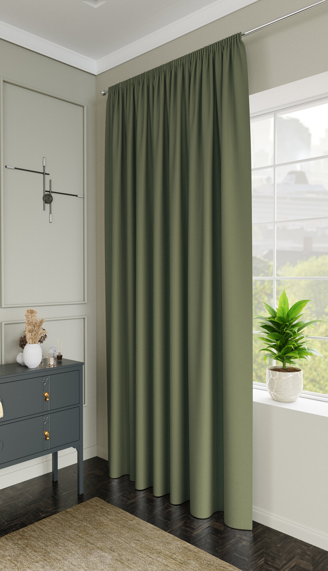 Штора на ленте со скрытыми петлями Kreaforta Pharu 140x280 см цвет зеленый