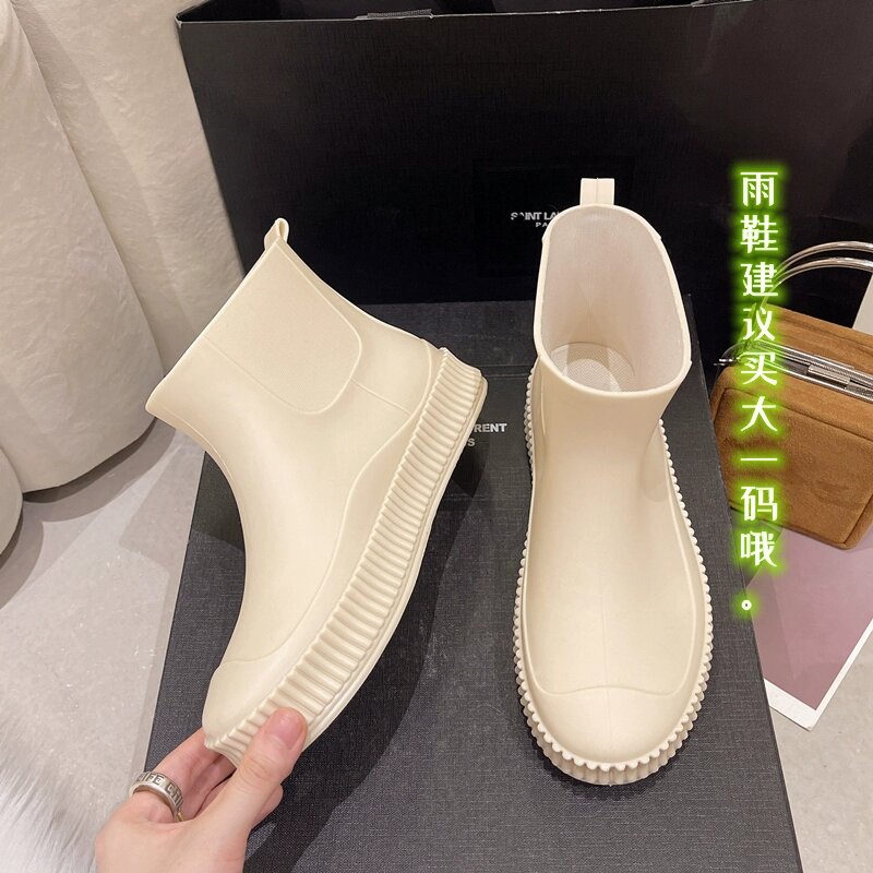 Полусапожки, модные резиновые сапоги в японском студенческом стиле, женские нескользящие водонепроницаемые сапоги, короткие резиновые сапоги-трубы, низкие водонепроницаемые сапоги для мойки автомобиля, кухни, резиновая обувь