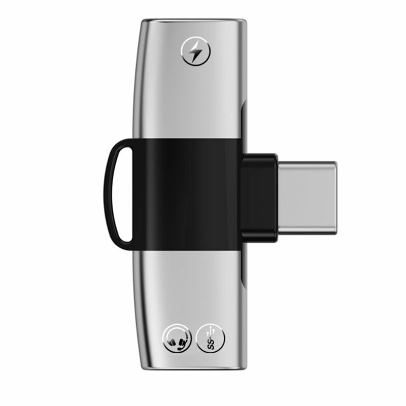 Тип C мужской, двойной тип женский аудио + адаптер для зарядки-серебристый