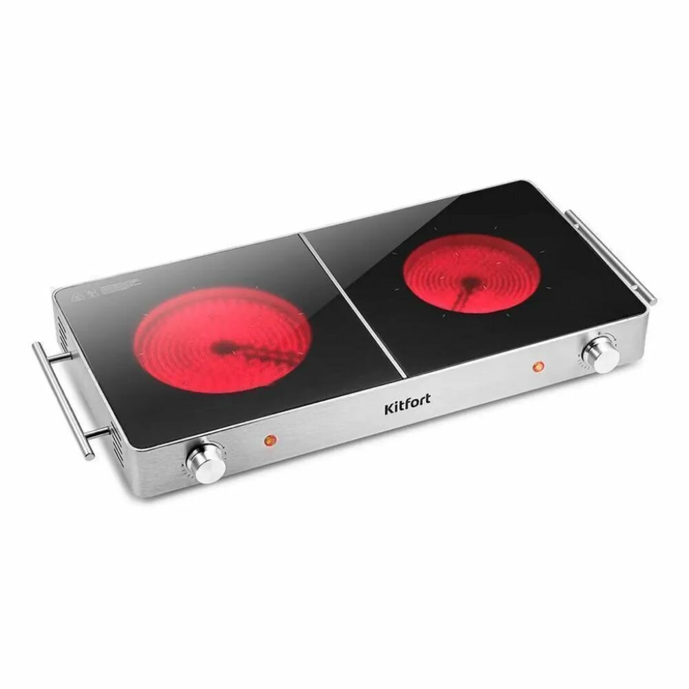 Настольная плита Kitfort KT-150, инфракрасная, серебристая, 2 конфорки