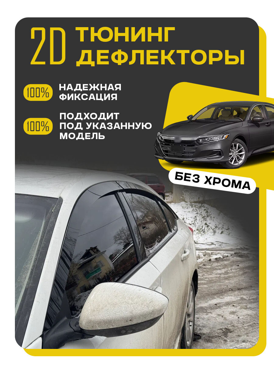 Плоские тюнинг дефлекторы для Honda Accord 10 (2017-2023) Ветровики для Хонда Аккорд 10 поколение. Комплект 6 шт.