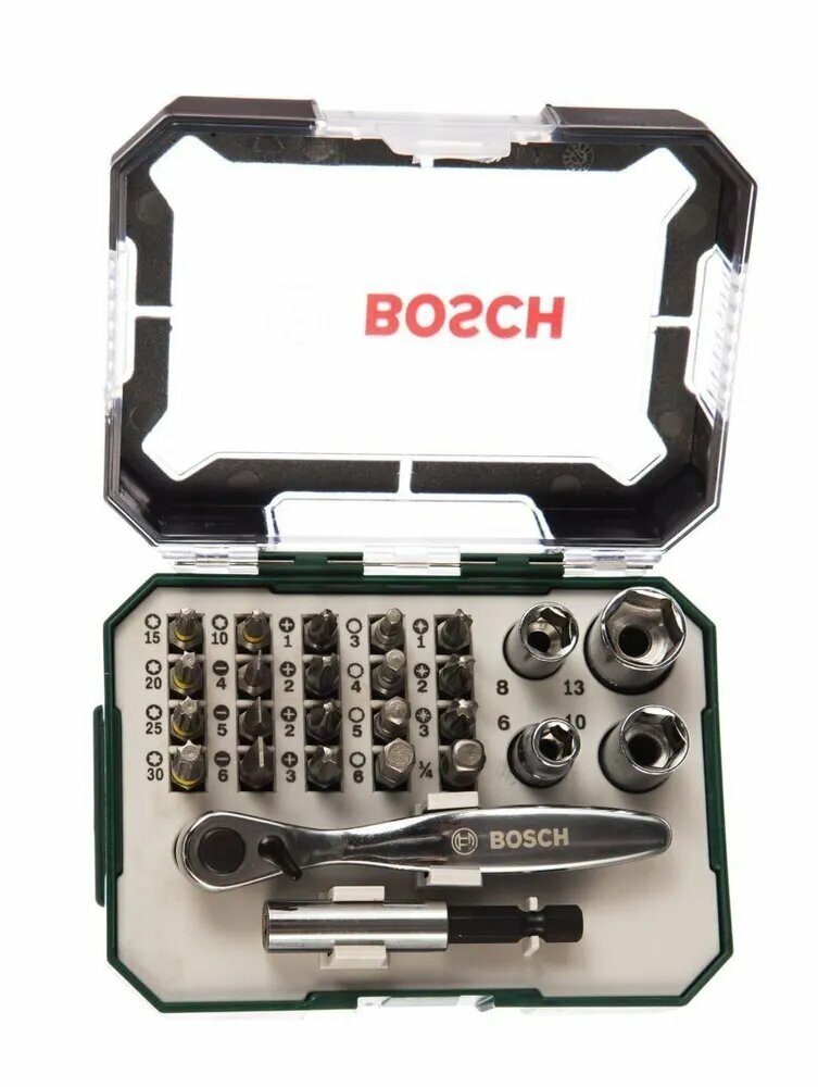 Набор бит с ключом-трещеткой Bosch, 4 торцевые головки, 19 бит
