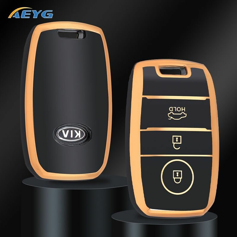 Чехол для ключа Kia из TPU, 3 кнопки, золотой/чёрный — подходит для Rio, Sportage, Ceed, Cerato, K2 K3 KX3