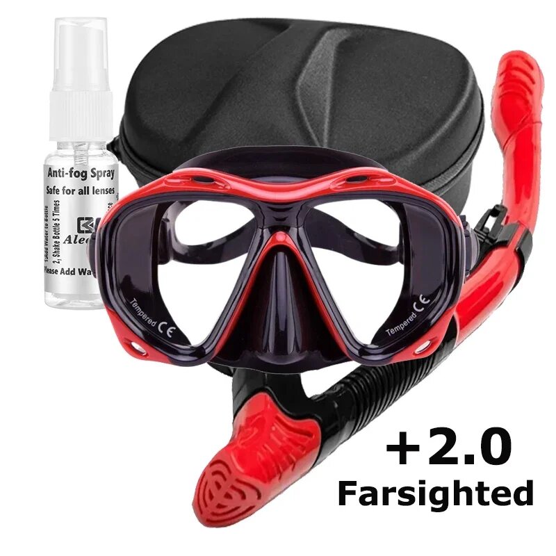 Aleefa маска для дайвинга дальнозоркость +2.0 до +5.0 красная Red Set 2.0