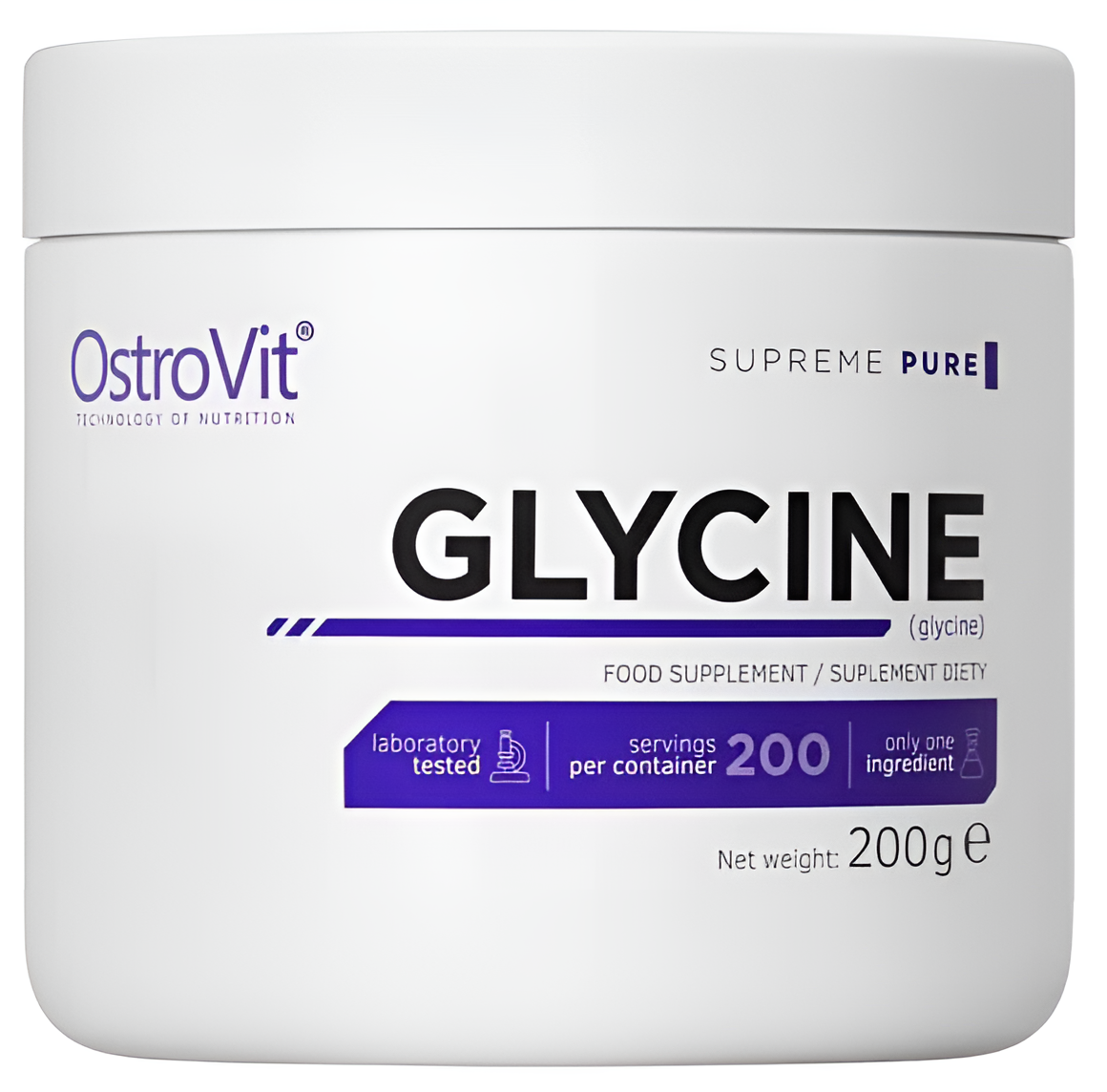 Аминокислота OstroVit, Supreme Pure Glycine, без вкуса, 200 г Глицин