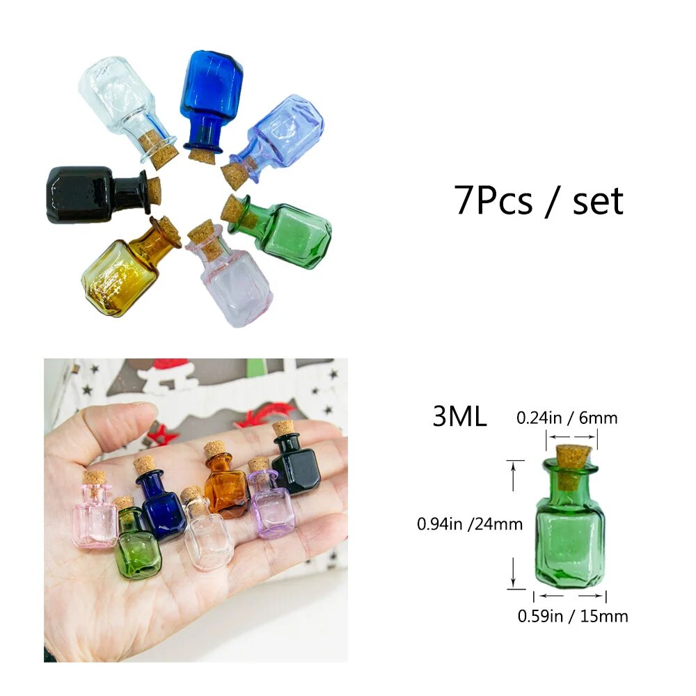 Мини стеклянные бутылочки Jarvials, 7 шт, Rectangle, 5 Sets