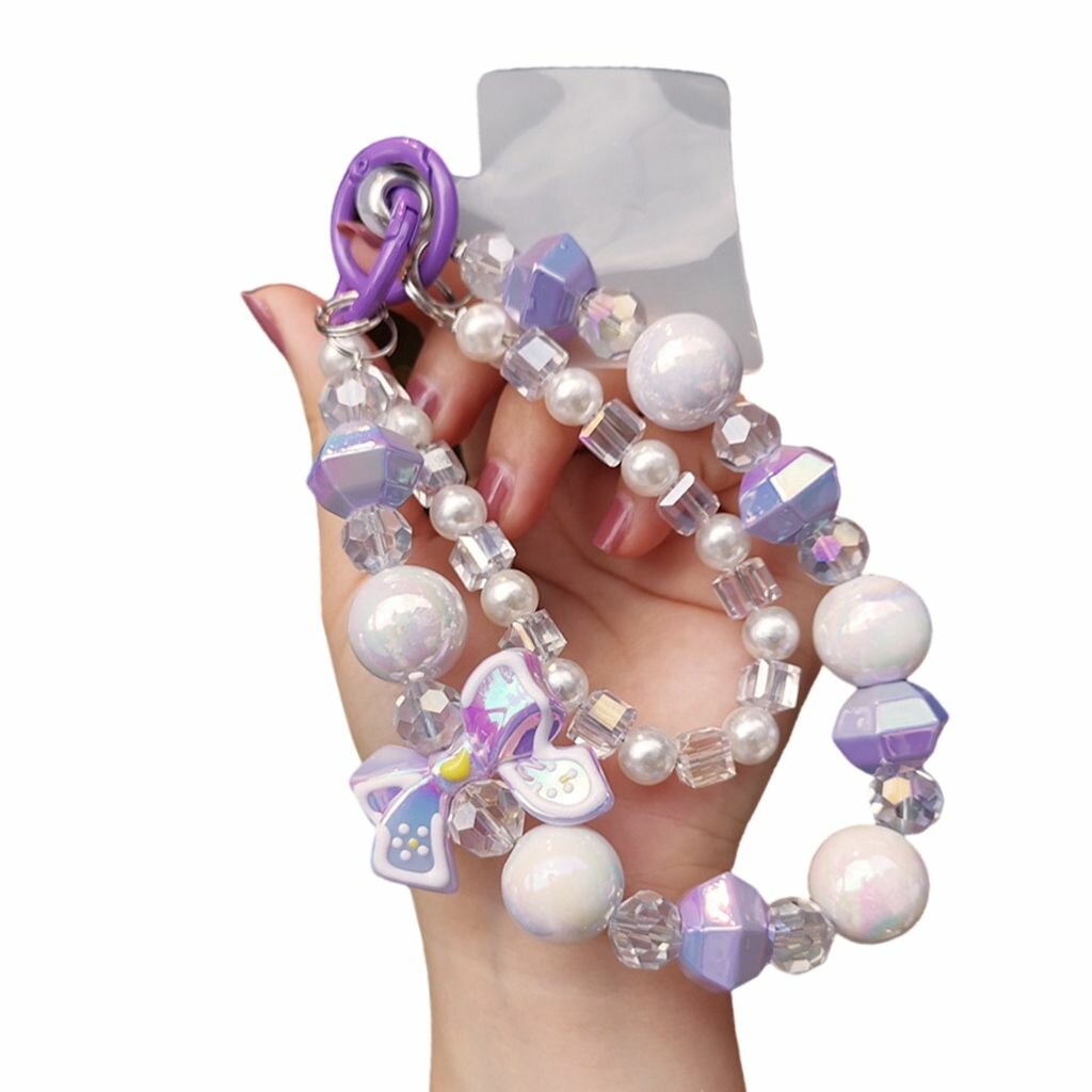 Брелок, Брелок для телефона с бусинами и бантиком-фиолетовый