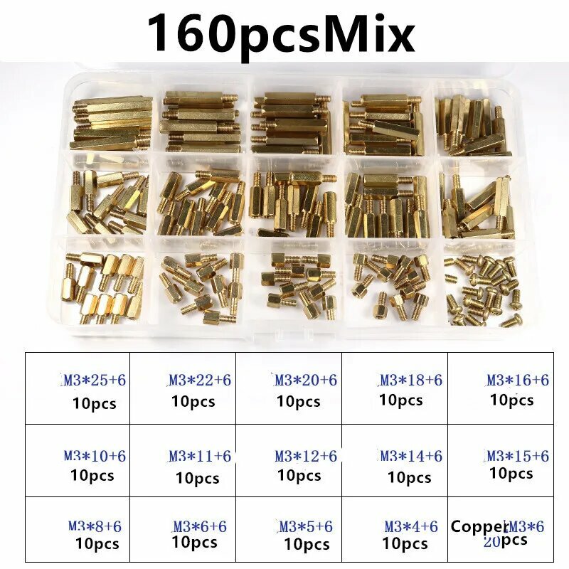 160 шт./компл. M2 * L + 3 мм M2,5/M3 * L + 6 мм шестигранная гайка, дистанционный винт, латунная резьбовая стойка, комплект прокладок для материнской платы