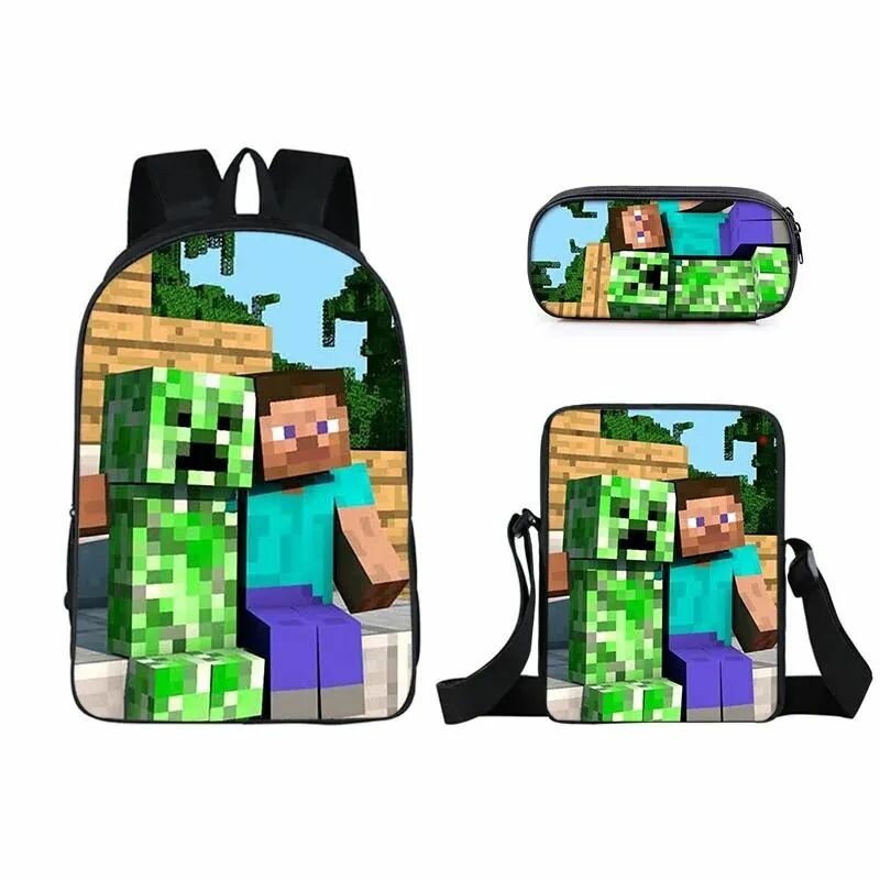 Рюкзак школьный игра Minecraft сумка для обеда пенал комплект для школьников