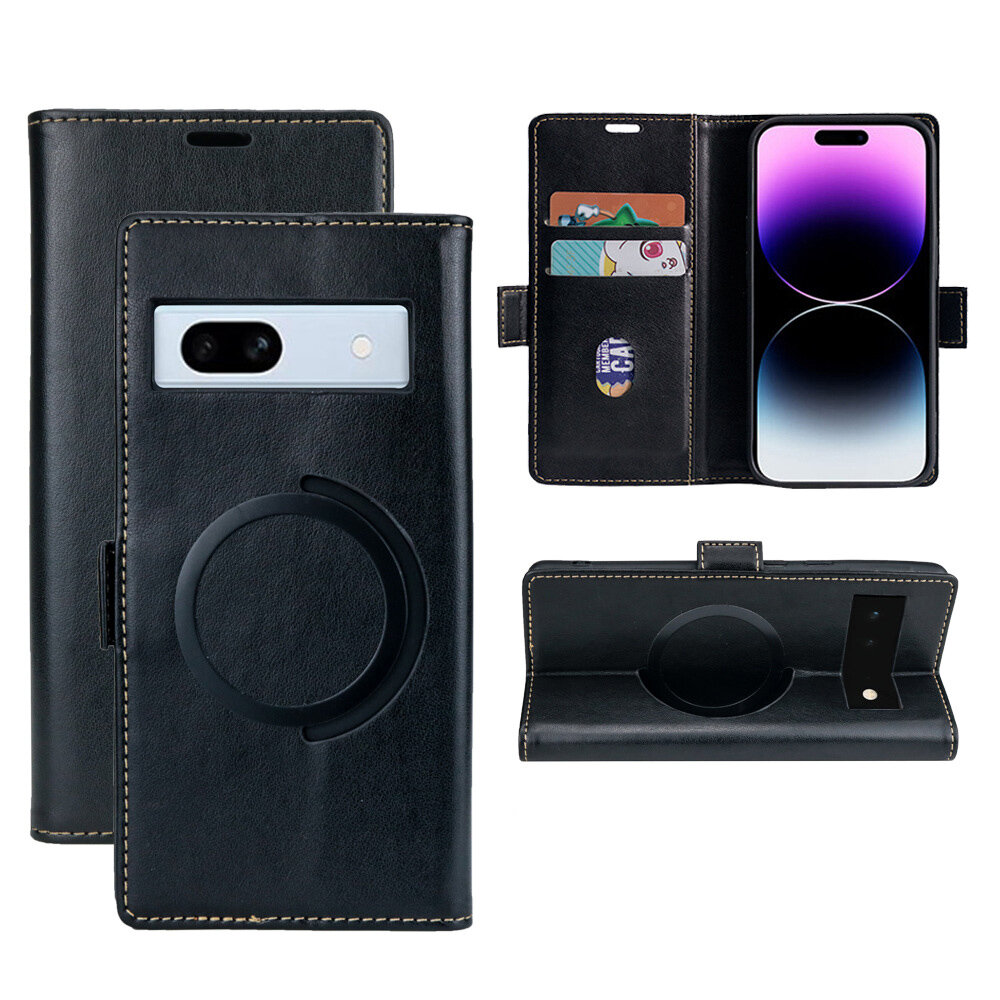 Чехол-книжка MyPads «Magnetico» для Google Pixel 8 Pro из прочного пластика и качественной импортной кожи с магнитным держателем черный MyPads