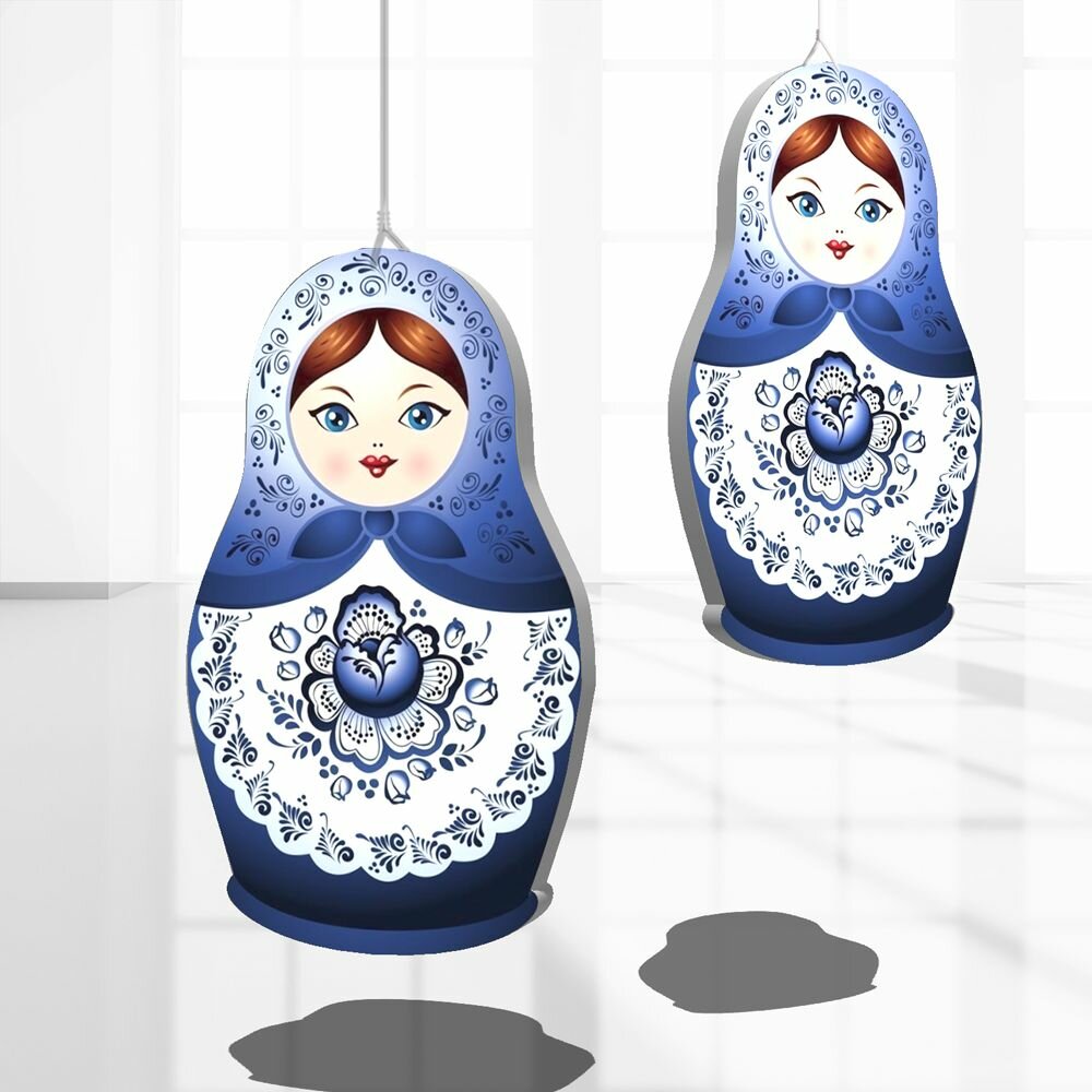 Сувенир "Матрешка" / Подвесная двухсторонняя фигура с символом России - Матрешкой / 12x20 см.