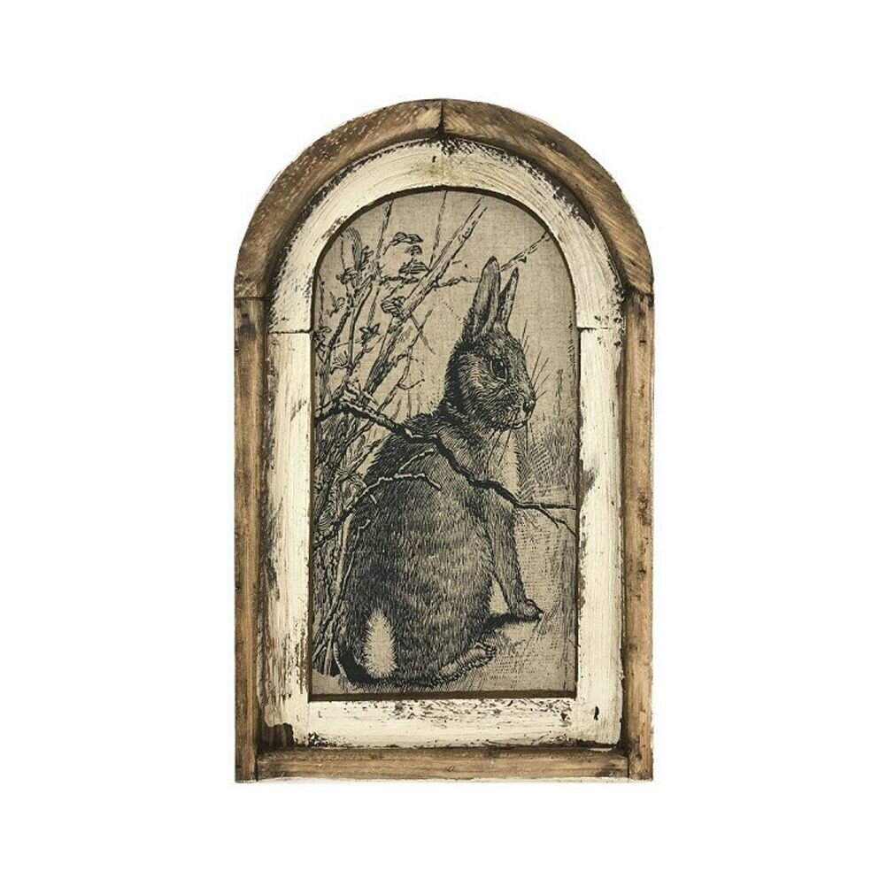 Пасхальное украшение с кроликом в деревянной рамке 30x20 см, праздничный декор для дома, стильное настенное панно