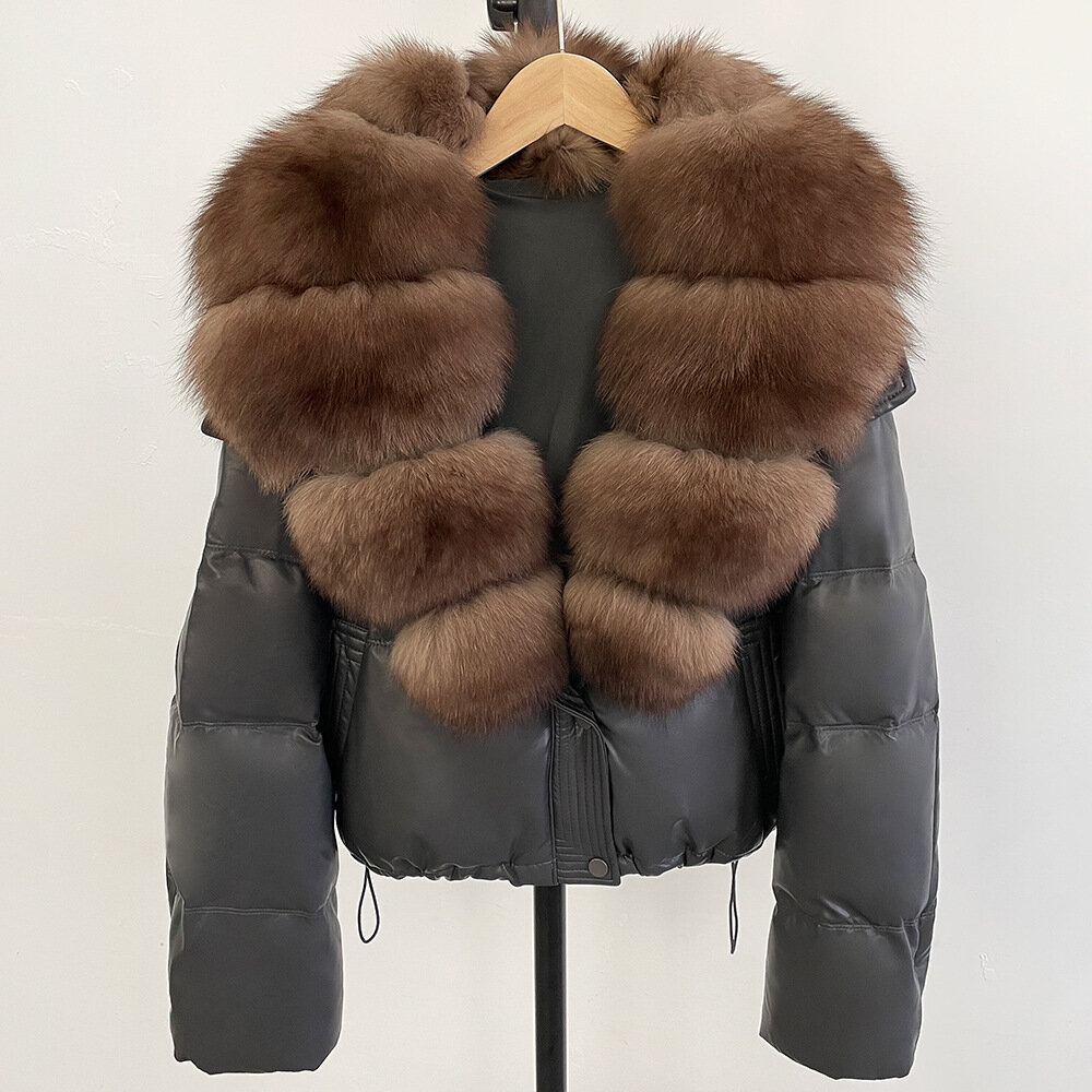 2025 новый свободный мех лисы с большим меховым воротником, модный, небольшого размера, тонкий, теплый, короткий пуховик