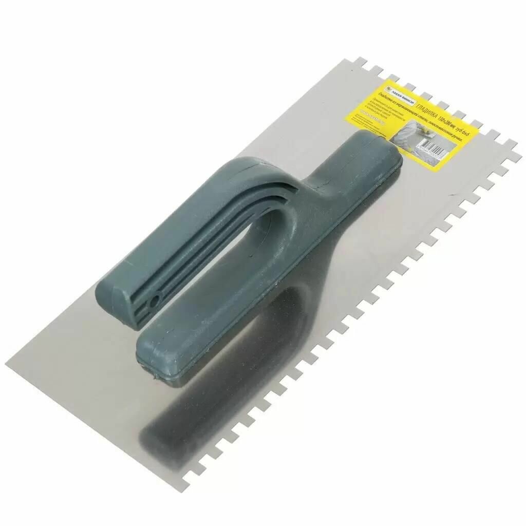 Гладилка строительная КНР из нержавеющей стали зубчатая, 130х280 мм, зубцы 6х6 мм, ручка пластиковая