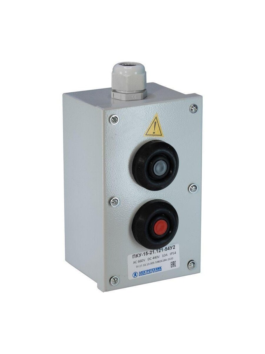 Пост кнопочный ПКУ-15-21.121-54 У2 (1хВК30-10-11110-54 (1з+1р) черн. + 1хВК30-10-11110-54 (1з+1р) красн. + PG-19) пост управления Электротехник ET054487