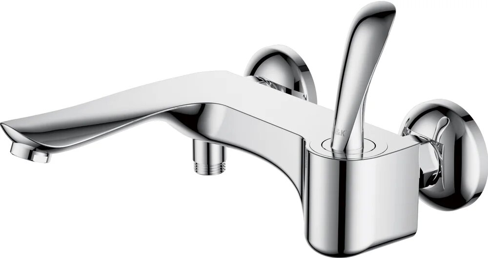 Смеситель для ванны с душем D&K Baciano DA1033241 с душевым гарнитуром, настенный, однорычажный, хром, глянцевый, латунный, с керамическим картриджем