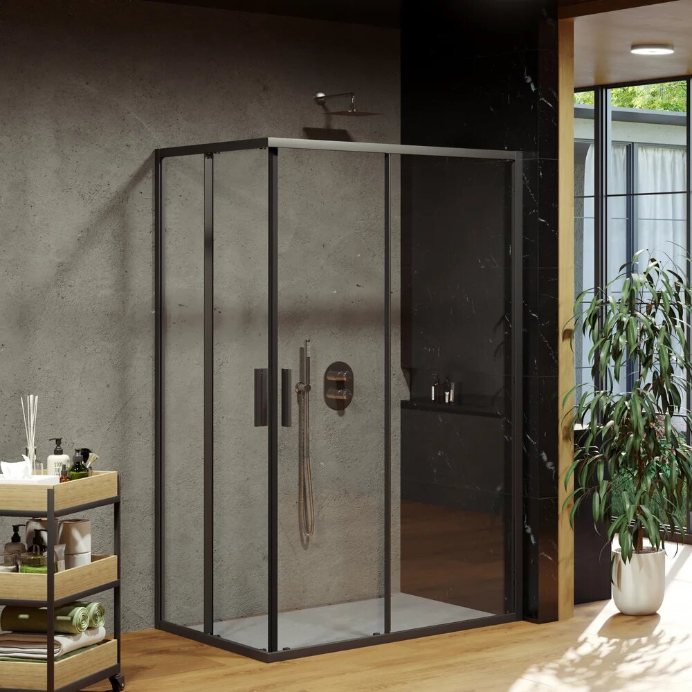 Душевой уголок Ravak Blix Slim BLSRV2K без поддона, стеклянный, черный, 120x80, раздвижной
