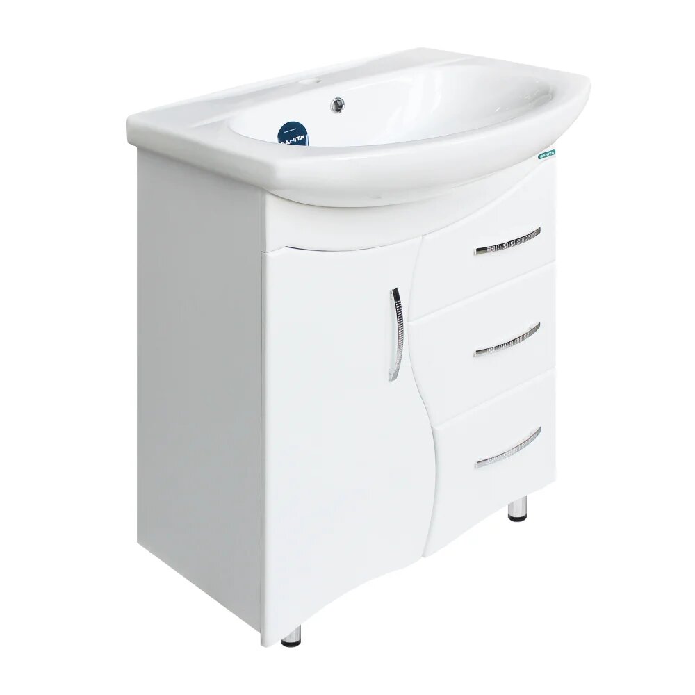 Тумба с раковиной Sanita Лира 65 напольная, глянцевая белая