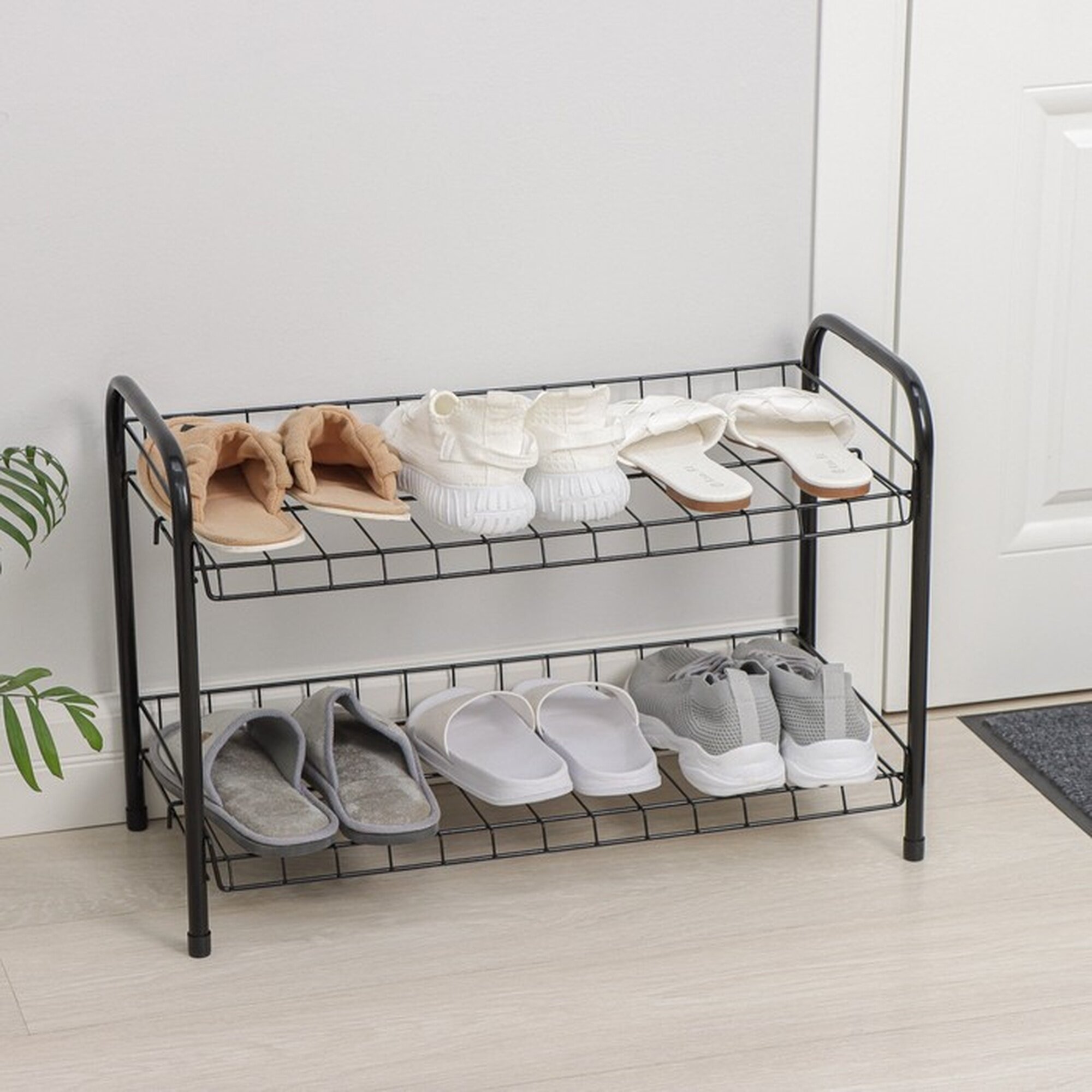 Этажерка для обуви разборная, 2 яруса, 66×28×44 см, цвет чёрный