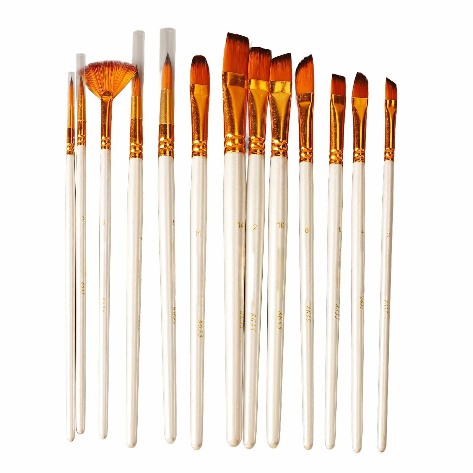 Набор кистей художника, 13 шт, жемчужно-белые, нейлон, для масла, акрила, акварели
