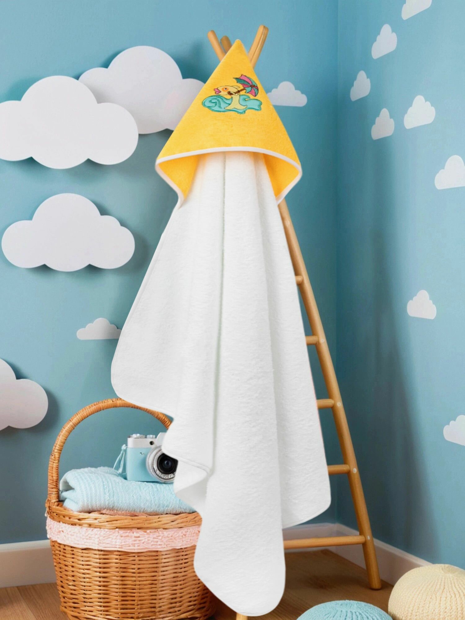 Полотенце детское махровое банное с капюшоном 80x100см хлопок