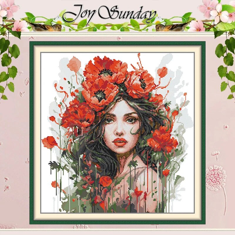 Набор для вышивки крестом Joy Sunday "Девушка с карнаментами" 14CT HD printed