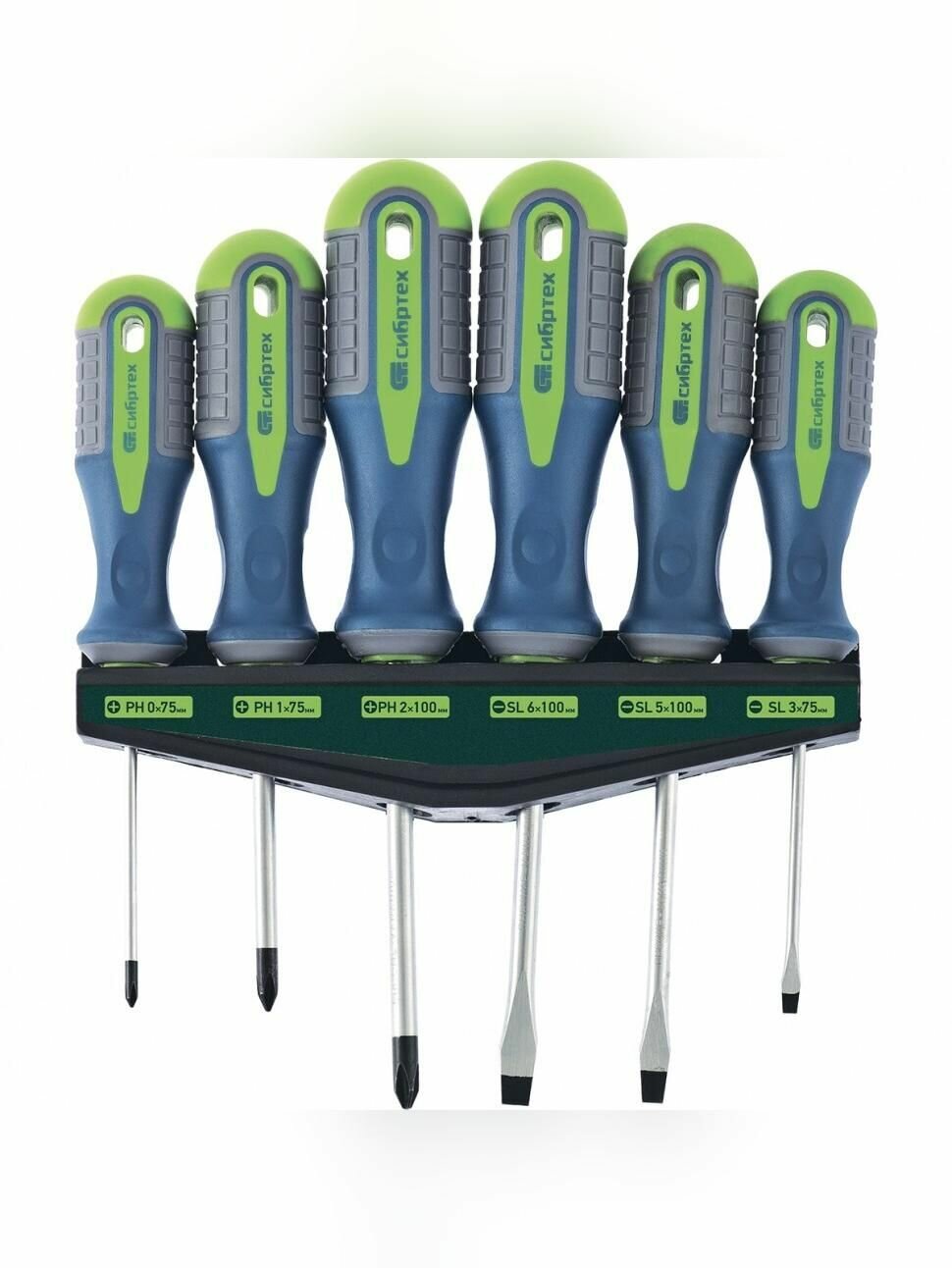 Набор отверток, CrV, трехкомпонентные рукоятки, 6 предметов Сибртех 13374