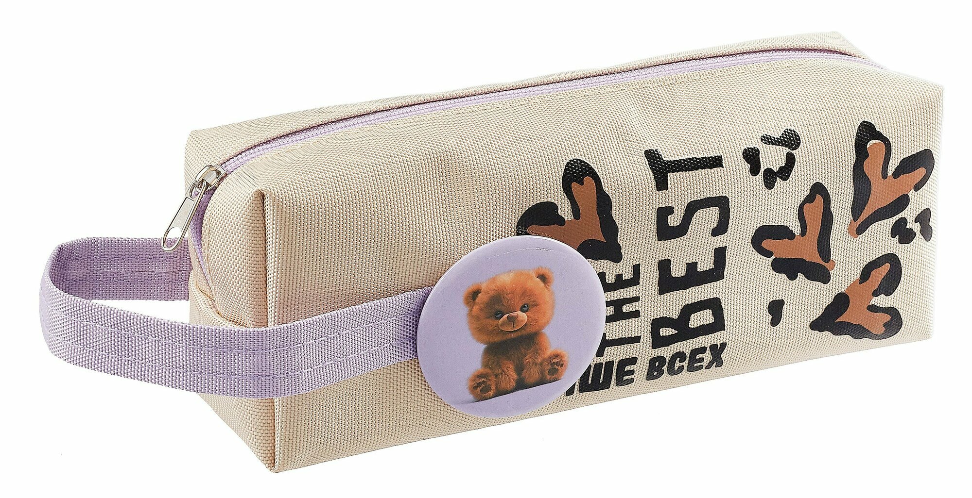 Пенал-косметичка "Пушистый мишка- Бежевый" 20*7,5*5см, на молнии мягкий