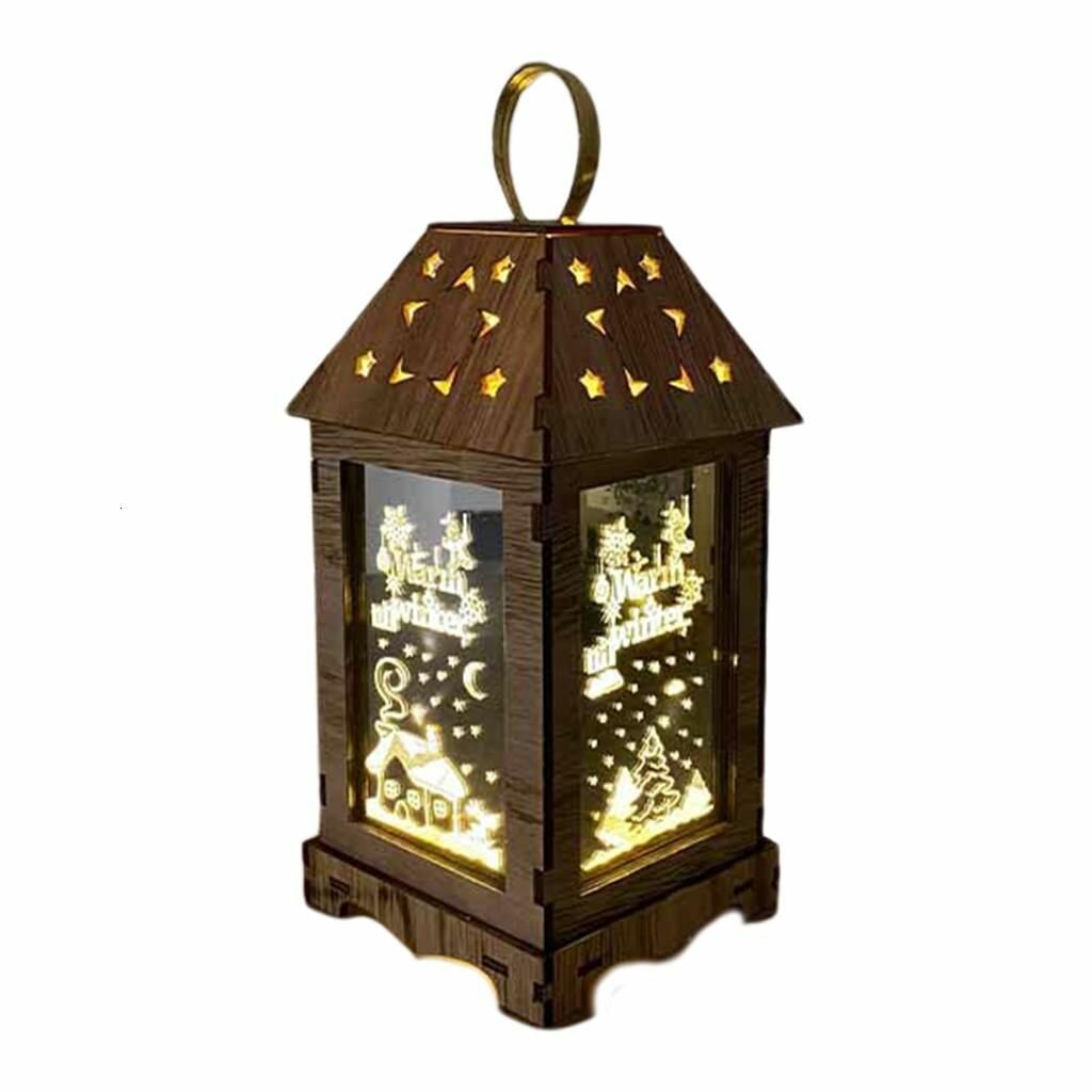 Рождественский деревянный светодиодный фонарь-Тип D-Большой