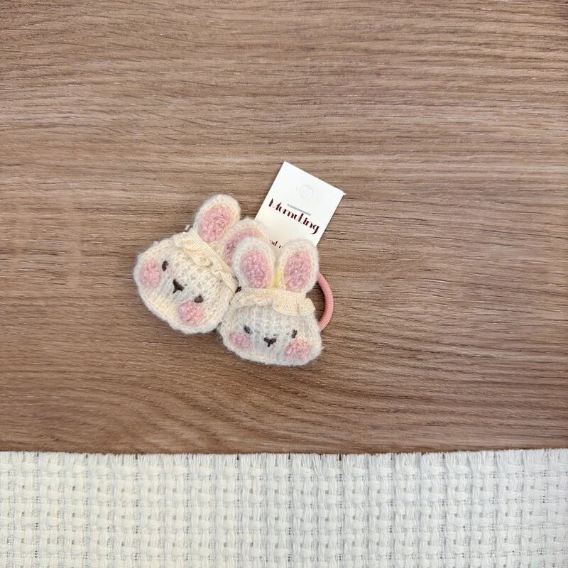 Корейские вязаные резинки для волос, 1 пара, дизайн кролика Pink Rabbit