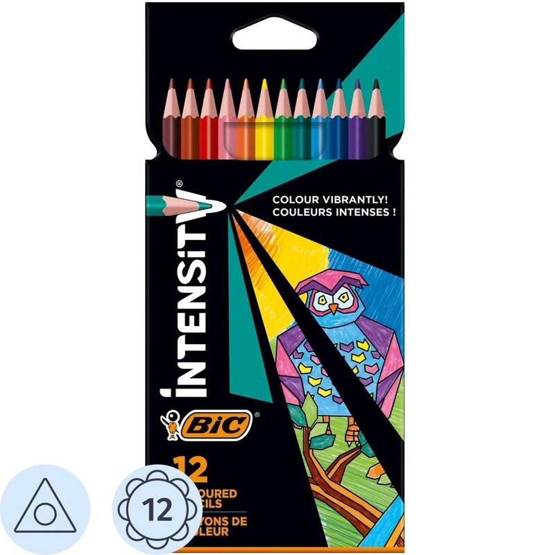 Карандаши цветные , 12 цветов, трехгранные, BIC Intensicty