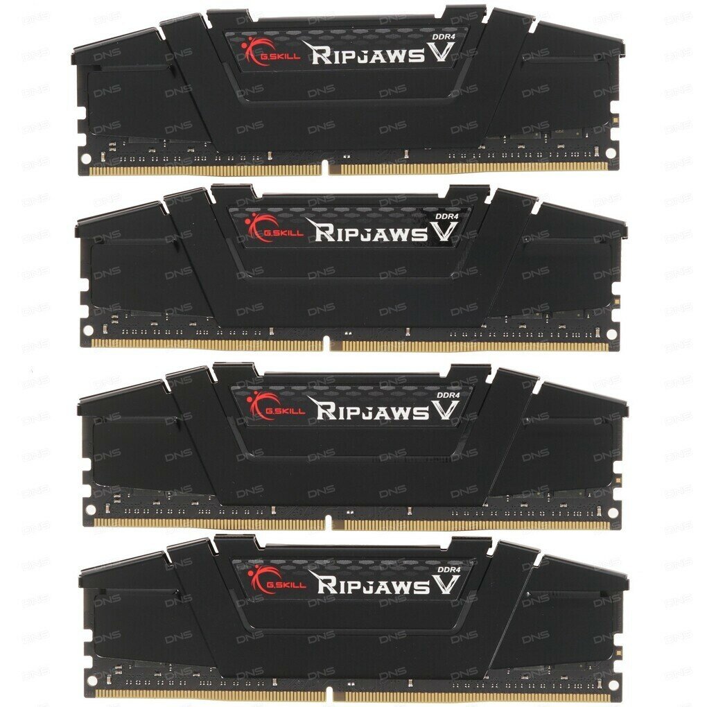 Оперативная память G.Skill RIPJAWS V (F4-3200C16Q-64GVK) DIMM DDR4 64ГБ - DDR4, 16ГБх4 шт, 3200 МГц, 16-18-18-38