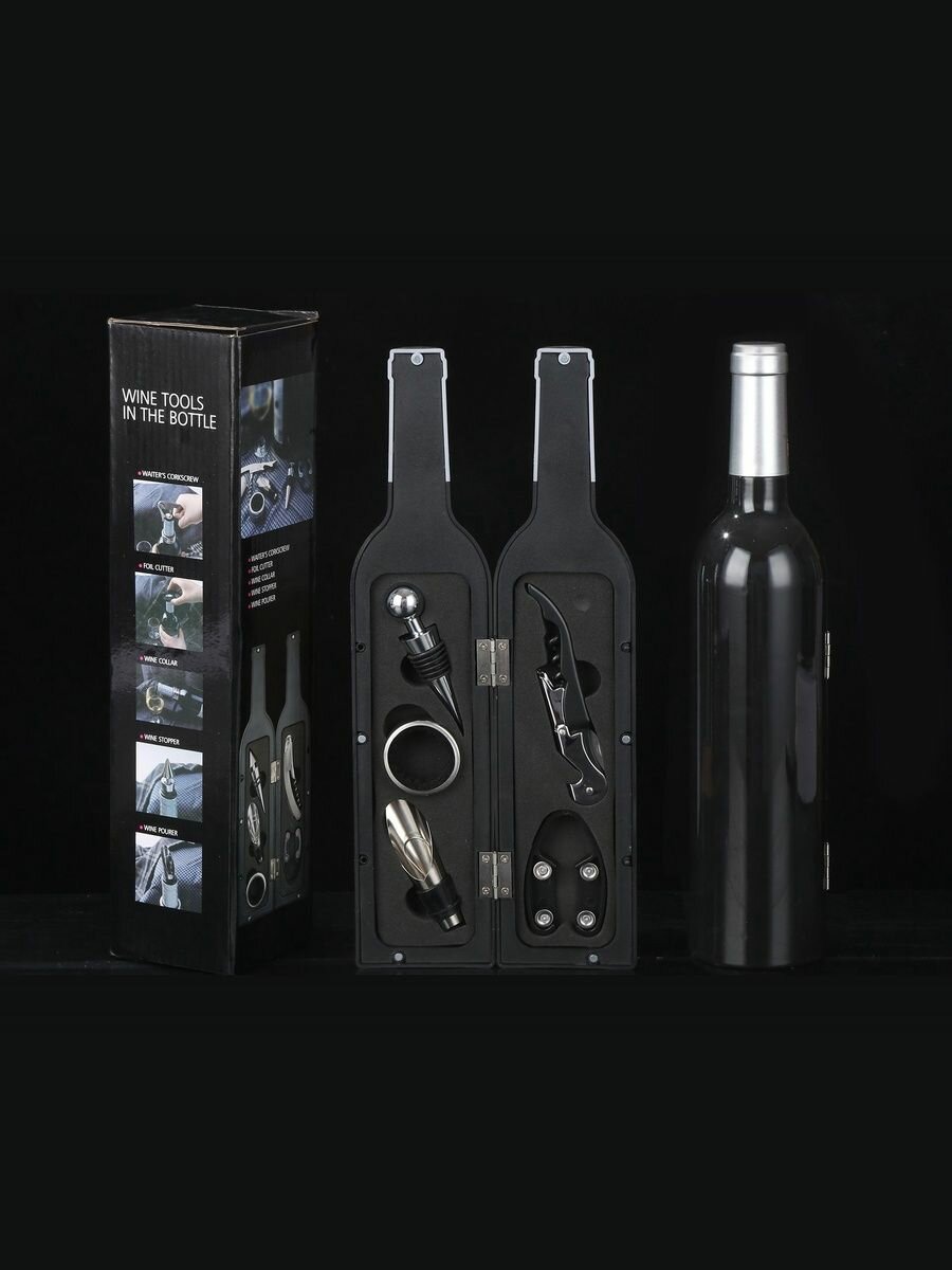 Подарочный винный набор в виде бутылки со штопором для вина, аксессуары и аэратор, 5 предметов AdeniHouse