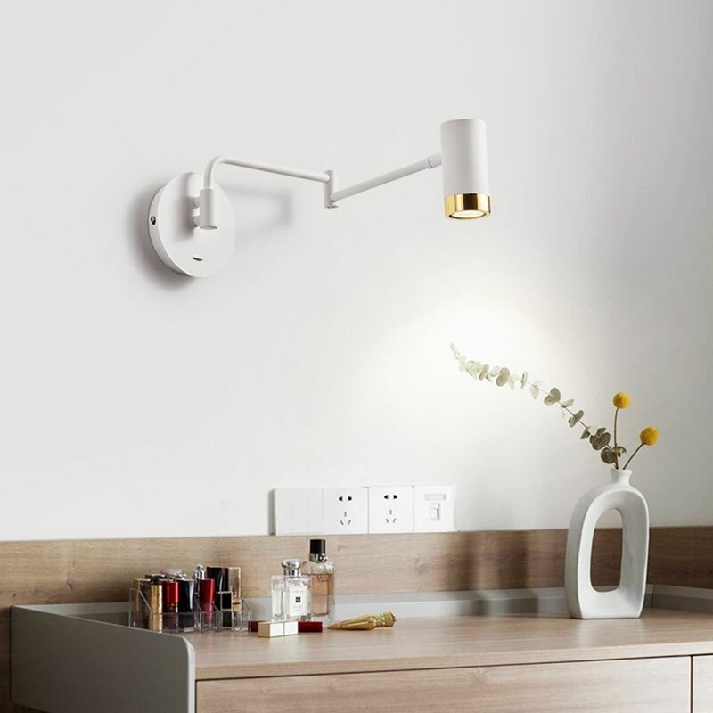Настенное бра с регулируемым поворотным кронштейном и выключателем для прикроватного освещения спальни, прихожей для чтения, черный настенный светильник