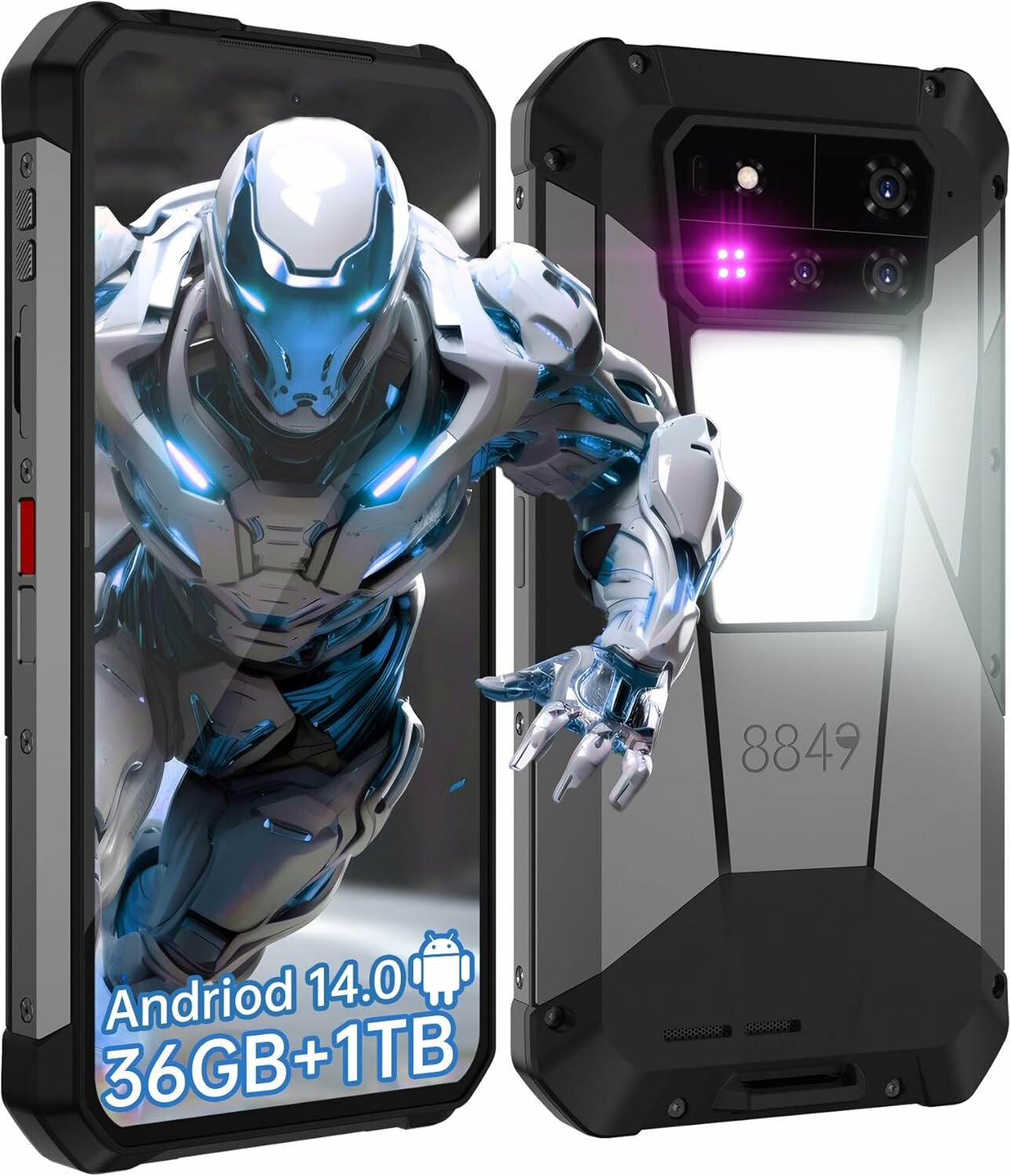 Защищенный смартфон Tank 4 Pro 8849 с проектором, 5G, Android 14, 36 ГБ + 1 ТБ, экран AMOLED 6,73 дюйма, 11600 мА·ч (120 Вт) / 1200 лм, кемпинговый фонарь / GPS / OTG